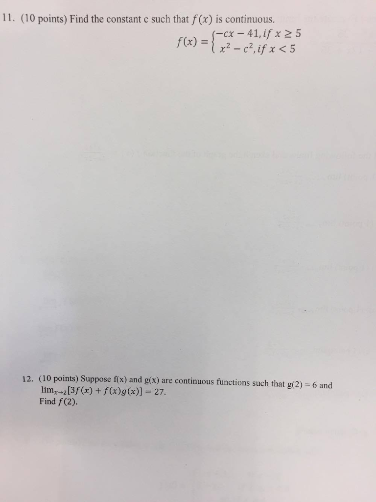 Solved Find the constant c such that f(x) is continuous. | Chegg.com