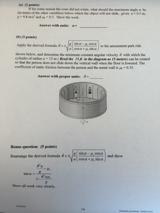 Solved Show that the minimum constant angular velocity with | Chegg.com