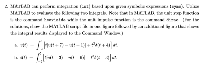 Solved MaTLAB can perform integration (int) based upon given | Chegg.com