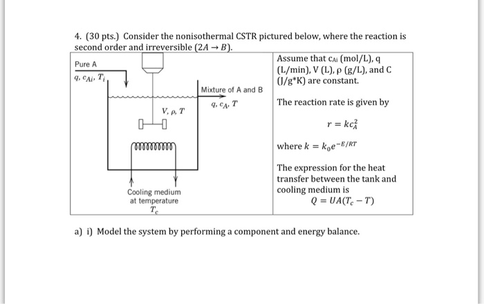 Solved 4. (30 pts. Consider the nonisothermal CSTR pictured | Chegg.com
