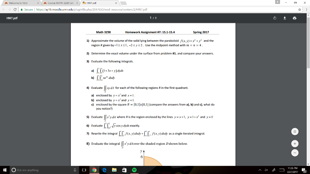 Solved x M course: MATH 3298 calc Hw7pdr M Welcome to MyU C | Chegg.com
