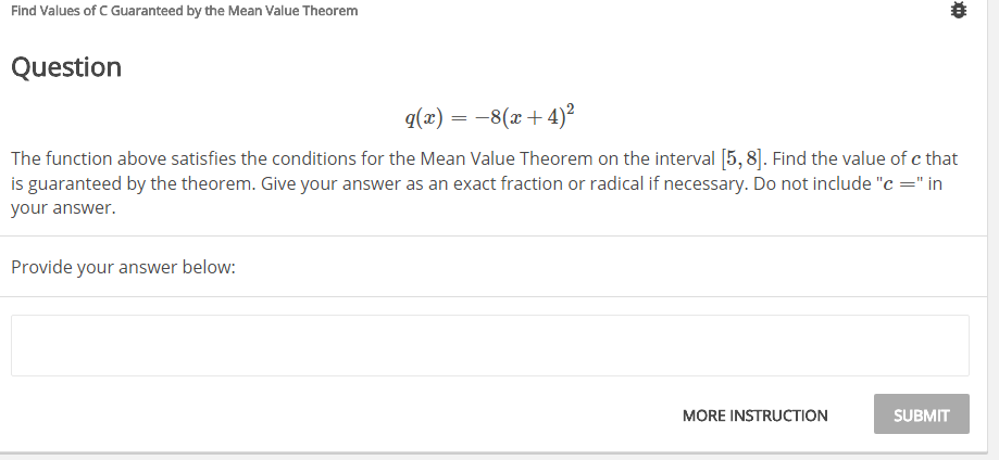 Solved Find Values of C Guaranteed by the Mean Value Theorem | Chegg.com