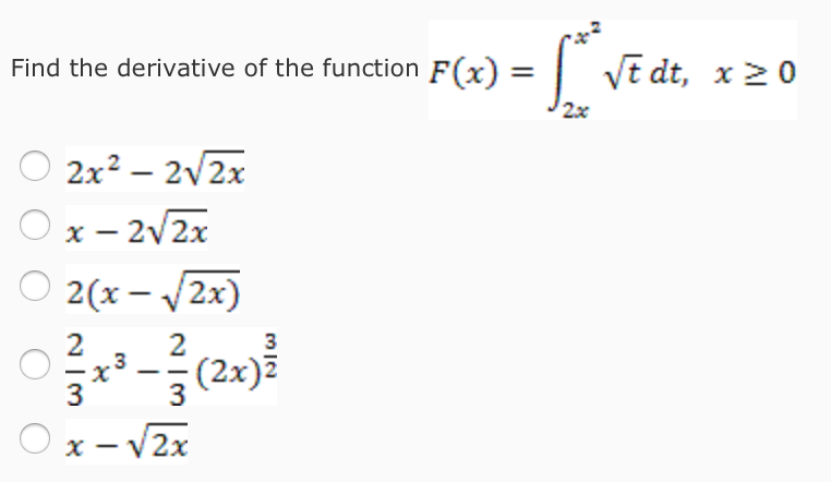 Solved Find the derivative of the function F(x) = | Chegg.com