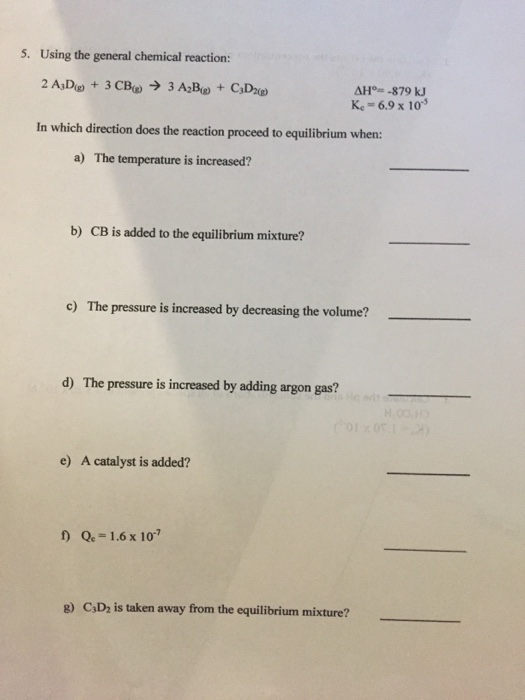 Solved Using the general chemical reaction: 2 A_3D_(g) + 3 | Chegg.com