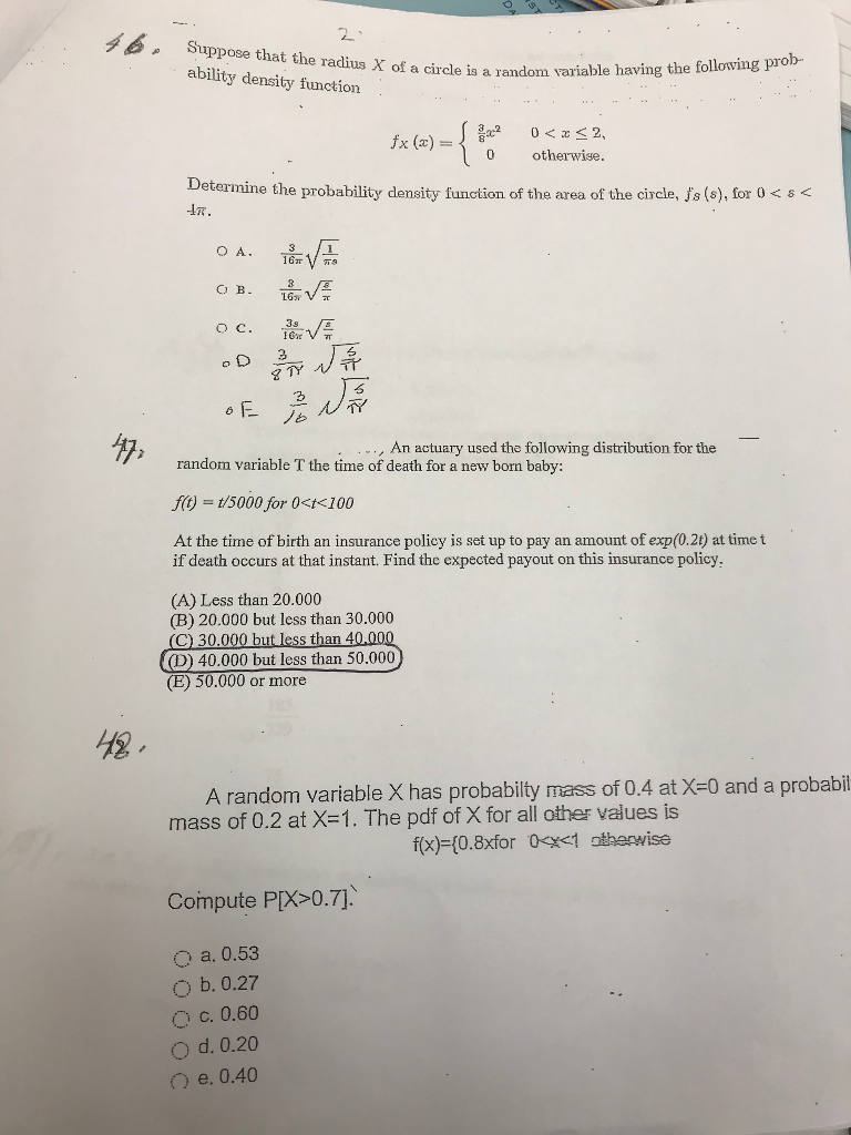 Solved 2 Suppose that the radius X of a circle ability | Chegg.com