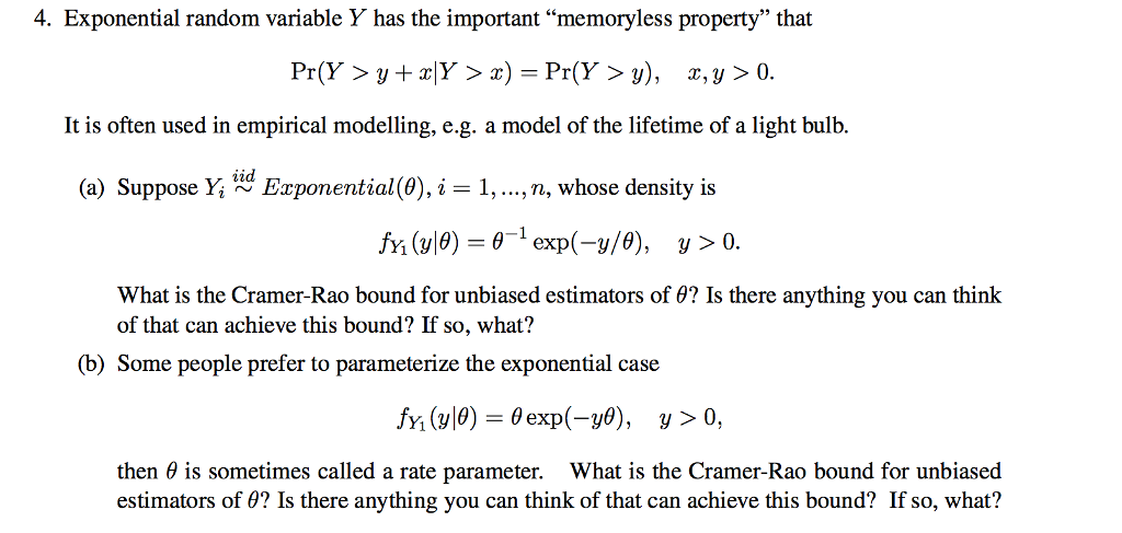 Solved 4. Exponential random variable Y has the important | Chegg.com