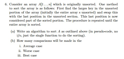 Solved Consider an array A(1... n] which is originally | Chegg.com