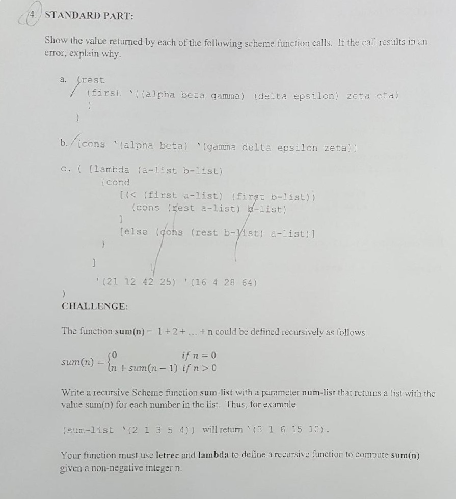 4. STANDARD PART: Show the value returned by each of | Chegg.com