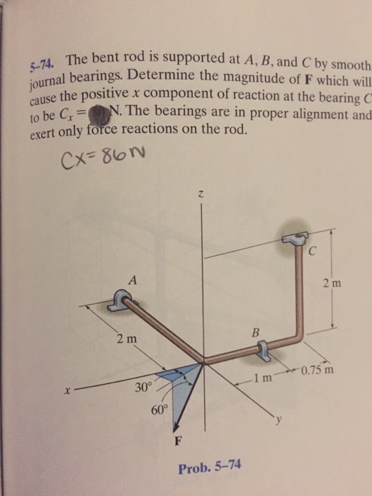 Solved The bent rod is supported at A, B, and C by smooth | Chegg.com