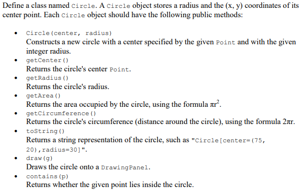 Solved Define a class named Circle. A circle object stores a | Chegg.com Solved Define a class named Circle. A circle object stores a | Chegg.com