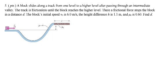 Solved 5. (pts) A block slides along a track from one level | Chegg.com