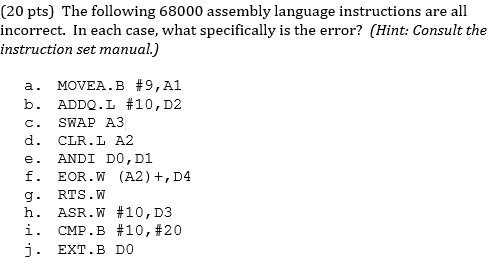 The following 68000 assembly language instructions | Chegg.com
