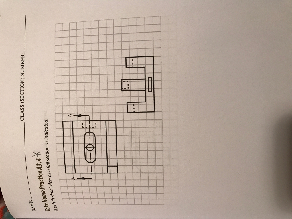 Solved Sketch the front view as a full section as indicated. | Chegg.com