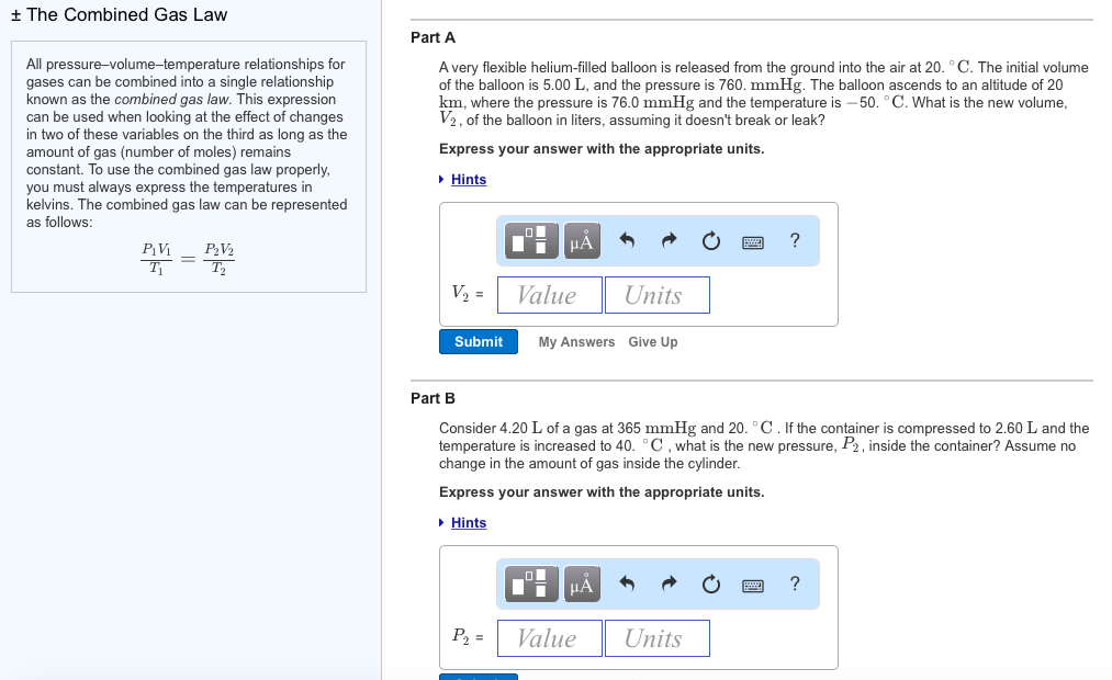 Solved ± The Combined Gas Law Part A All | Chegg.com