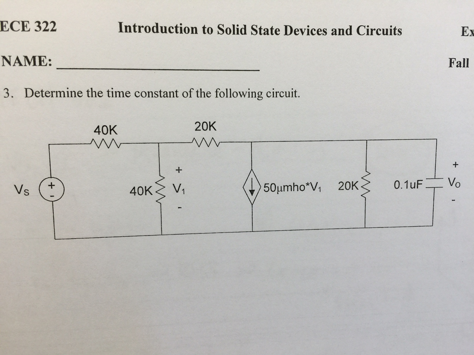 Solved Determine the time constant of the following circuit | Chegg.com