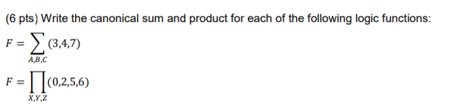 Solved 6 Pts Write The Canonical Sum And Product For Each 
