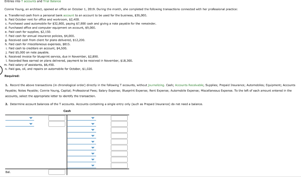 Solved Entries into T accounts and Trial Balance Connie | Chegg.com