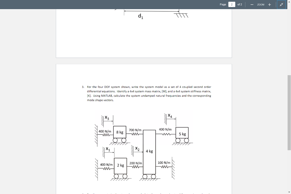 Solved of 2 -ZOOM d1 3. For the four DOF system shown, write | Chegg.com