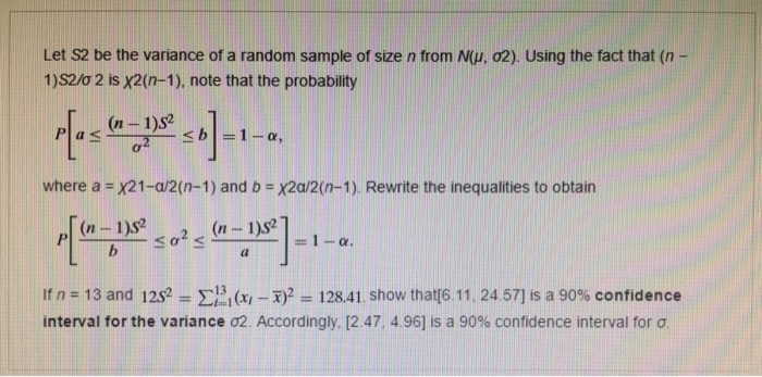 Solved Let S2 be the variance of a random sample of size n | Chegg.com