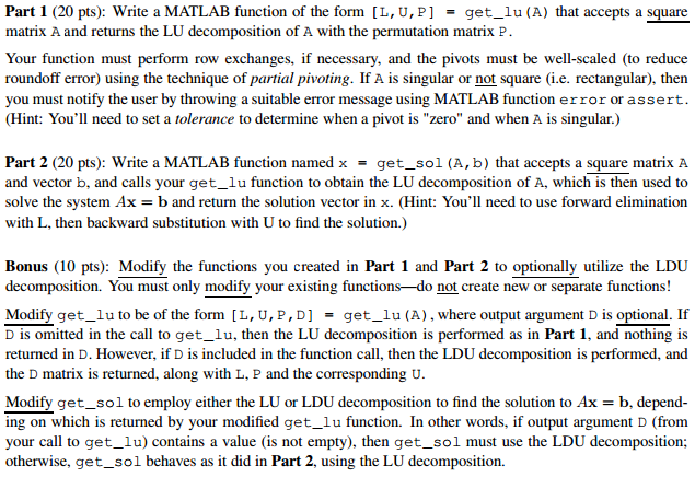 here it is the sample of get_lu function on MATLAB: | Chegg.com