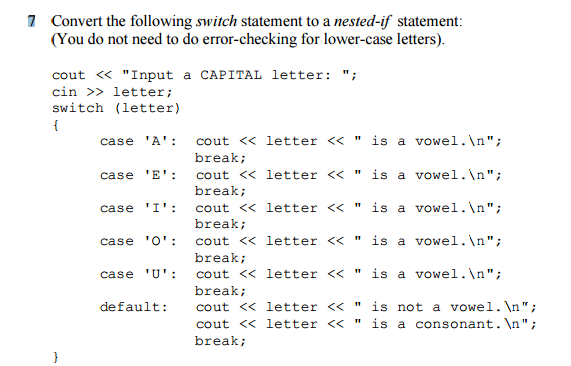 Solved 7 Convert the following switch statement to a | Chegg.com