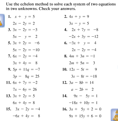 Solved Use the echelon method to solve each system of two | Chegg.com