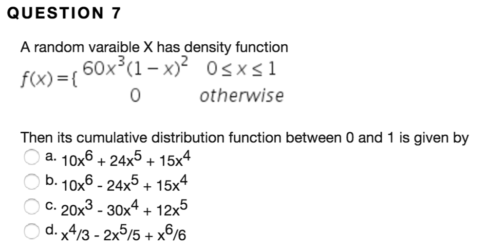Solved A random variable X has density function f(x) = | Chegg.com