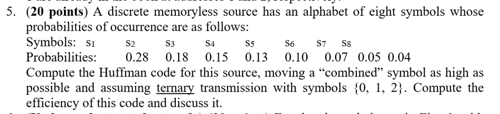 Solved 5 20 Points A Discrete Memoryless Source Has An 