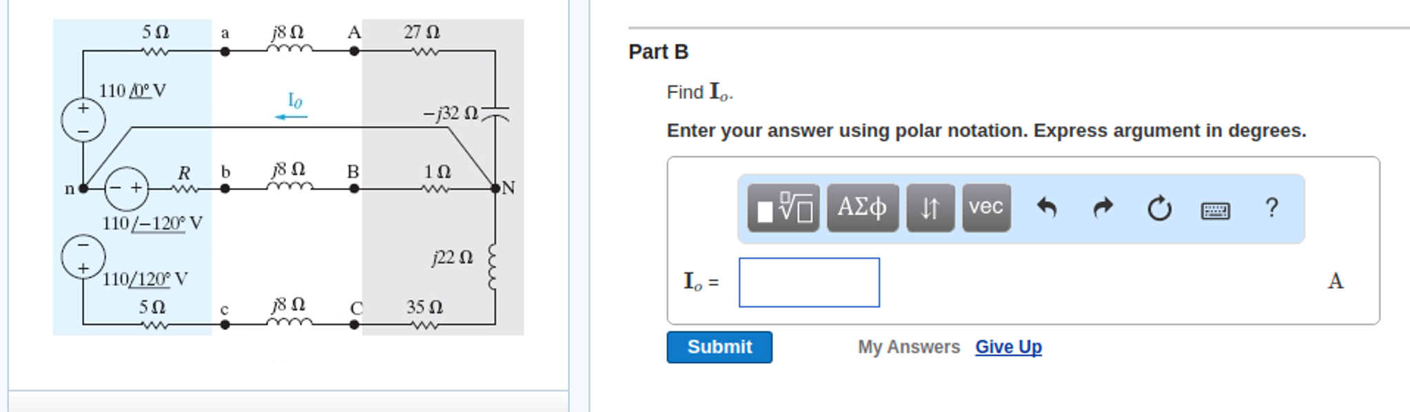 Solved Find I_0. Enter your answer using polar notation. | Chegg.com