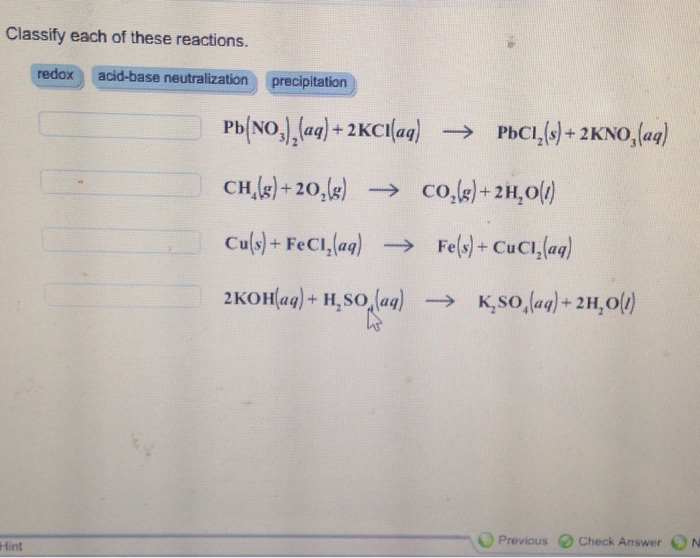Solved Classify each of these reactions. redox acid -base | Chegg.com