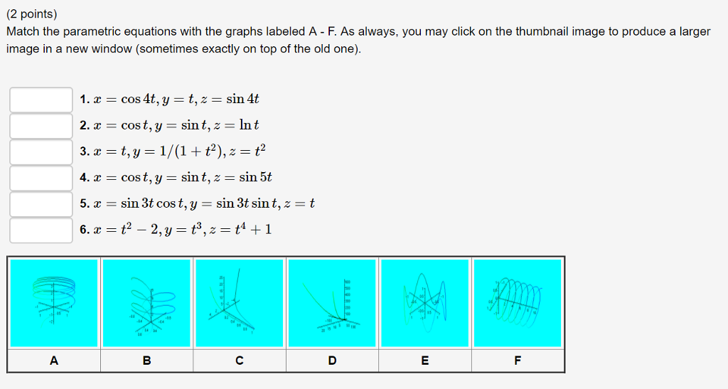 Solved (2 points) Match the parametric equations with the | Chegg.com