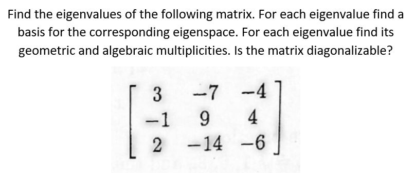 Solved Find the eigenvalues of the following matrix. For | Chegg.com