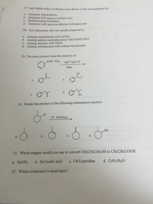 Solved Anti-Markovnikov hydration of an alkene is best | Chegg.com
