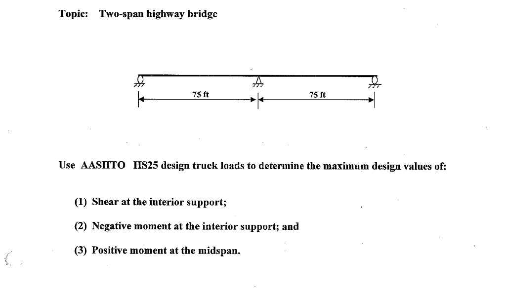 Use AASHTO HS25 design truck loads to determine the | Chegg.com
