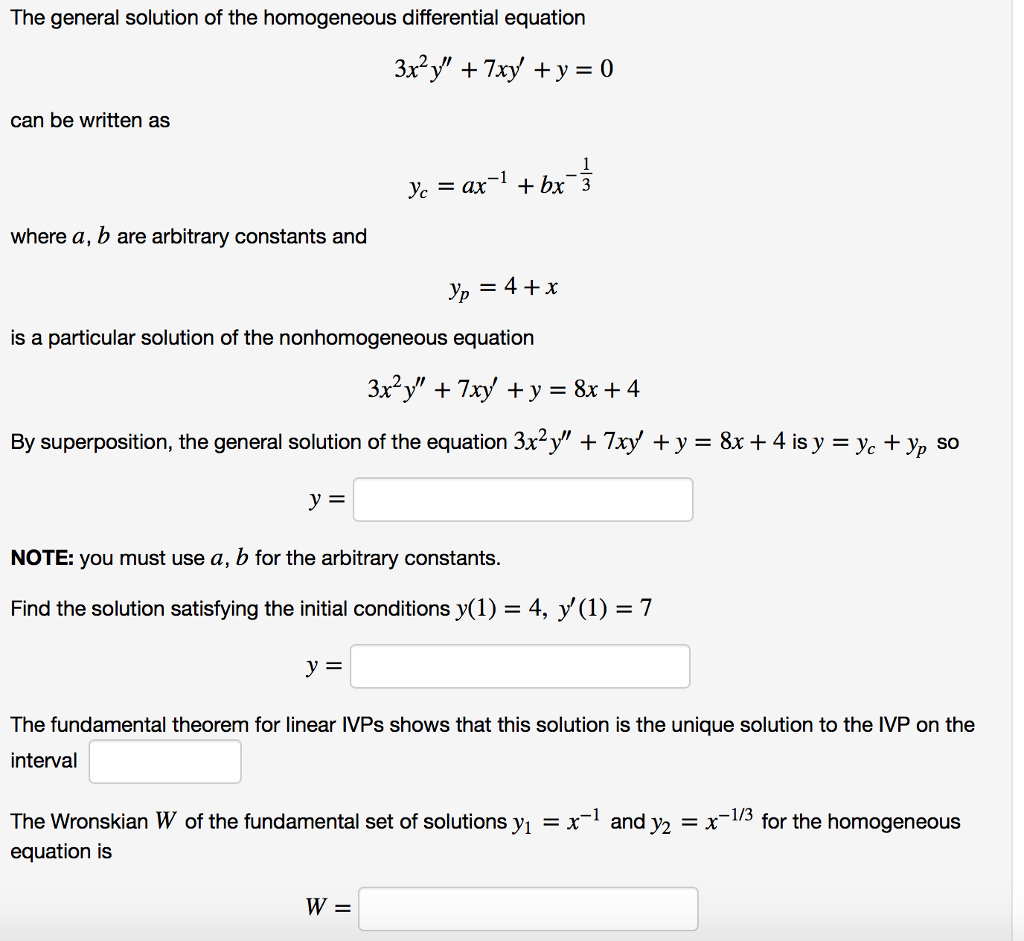 Solved The general solution of the homogeneous differential | Chegg.com