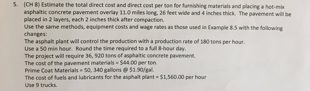 Estimate the total direct cost and direct cost per | Chegg.com