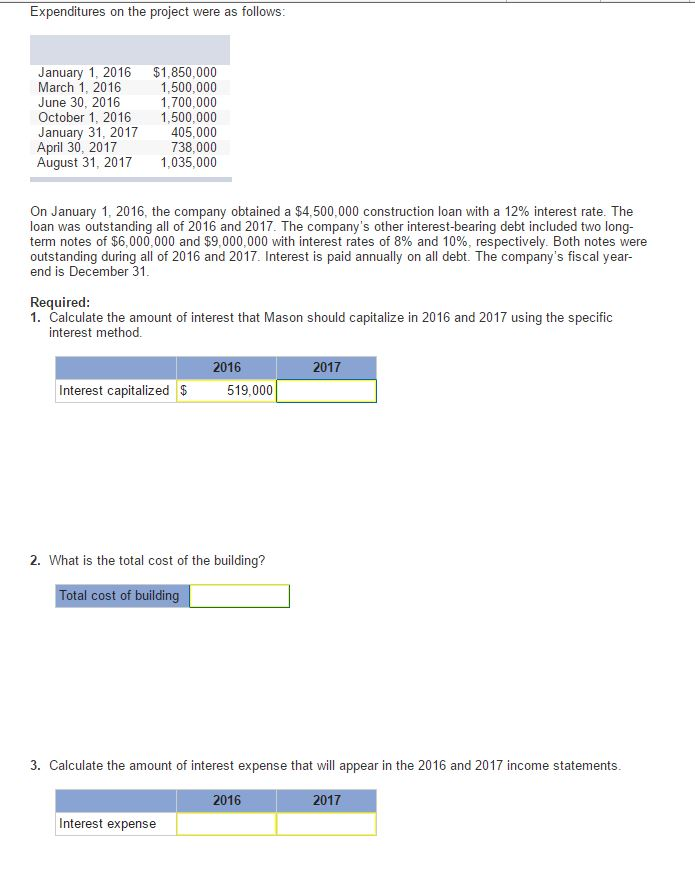 Solved Problem 10-9 Interest capitalization; specific | Chegg.com