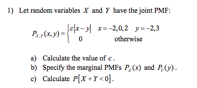 Solved 1) Let random variables X and Y have the joint PMF: | Chegg.com
