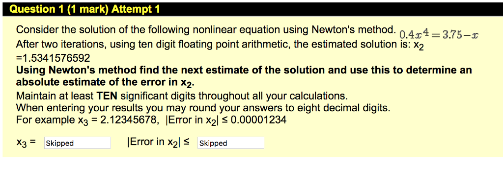 Solved Question 1 (1 mark) Attempt 1 Consider the solution | Chegg.com