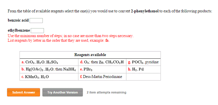 Solved From the table of available reagents select the | Chegg.com