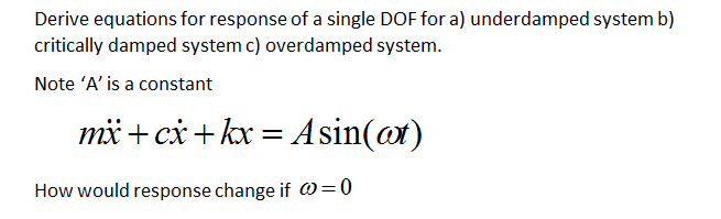 Solved Derive equations for response of a single DOF for | Chegg.com