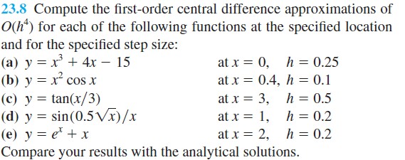 Solved 238 Compute The First Order Central Difference