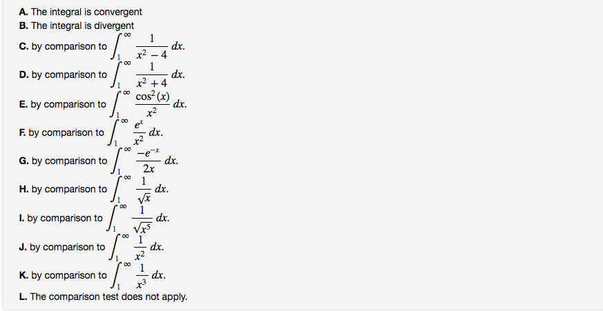 Solved (1 point) For each of the improper integrals below, | Chegg.com