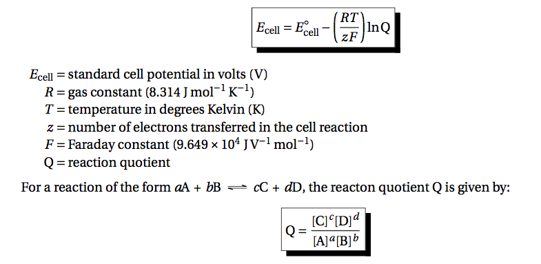 Solved E_cell = E_celldegree - (RT/zF)InQ E_cell = standard | Chegg.com