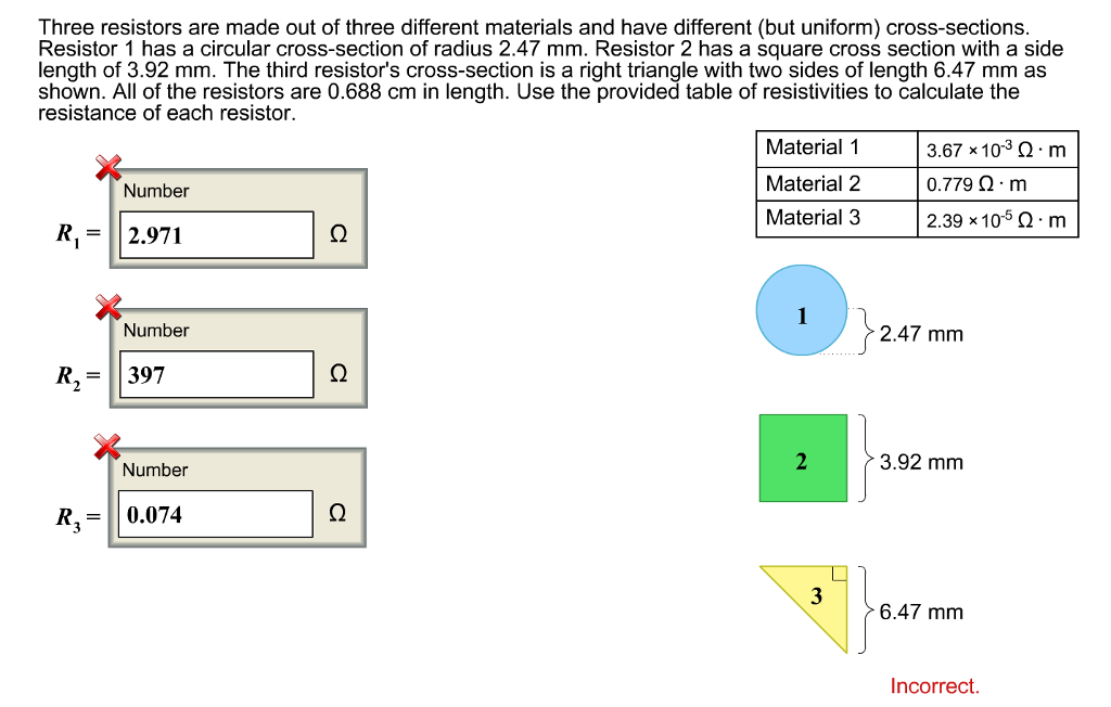 Solved Three resistors are made out of three different | Chegg.com