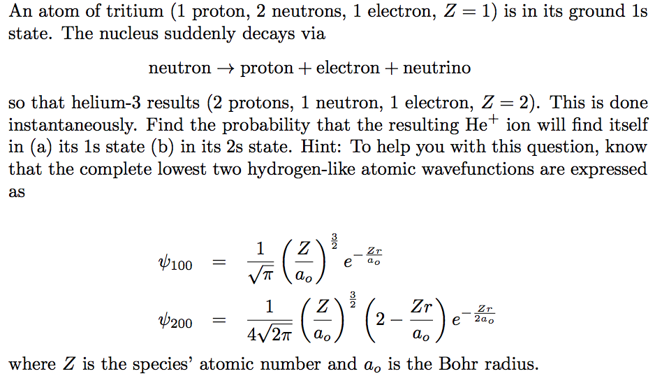 An atom of tritium (1 proton, 2 neutrons, 1 electron, | Chegg.com