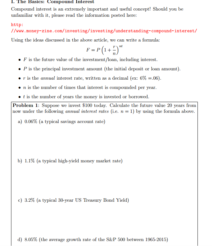 Solved Compound interest is an extremely important and | Chegg.com