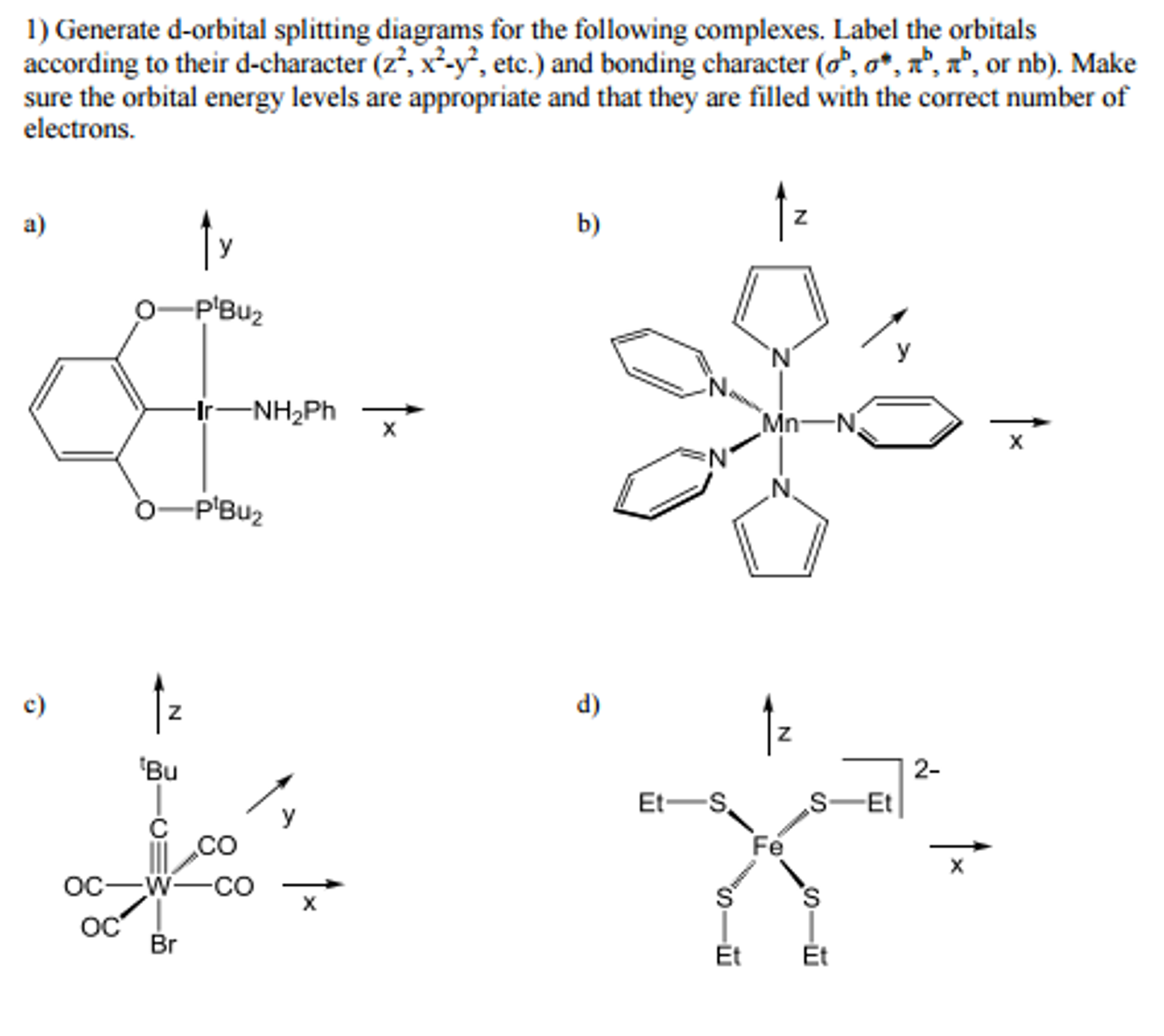 Generate d-orbital splitting diagrams for the | Chegg.com