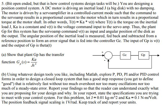 Solved 5. (Bit open ended, but that is how control systems | Chegg.com