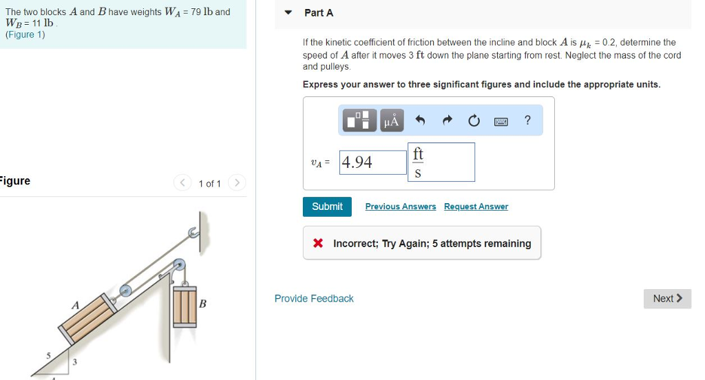 Solved The two blocks A and B have weights Wa = 79 lb and WB | Chegg.com